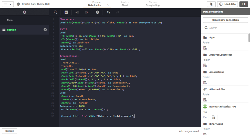 Qlik Sense's Dark Themed Data Load Editor - Ometis